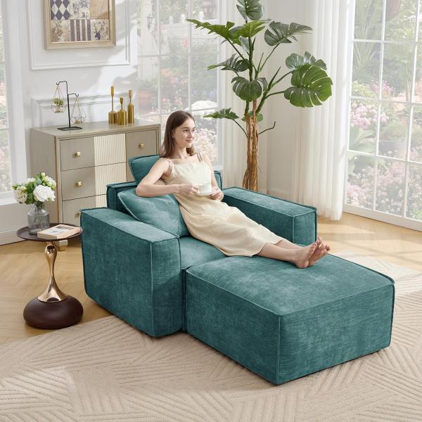 商品名: WILLOVE 47インチ シングルソファ オットマン付き シェニール織クラウドソファ ワイドアームレスト&amp;枕3つ付き リビングルーム用ディープシートソファ グリーン WILLOVE 47'' Single Sofa wi...