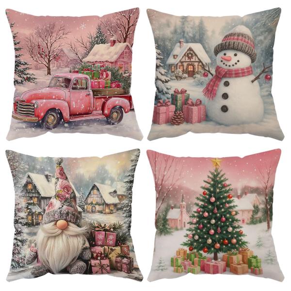 商品名:  Merry Christmas Pillow Covers 18x18 Set of 4 Velvet Xmas Winter Holiday Pillow Cases Pink Gray Christmas Tree Snow...