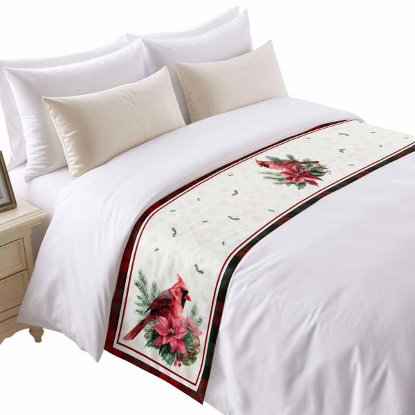商品名:  Tuuxaojbgas Christmas Cardinal Bed Runner for Full Size Bed Red Bird Poinsettia Leaf Winter Plaid Soft and Cozy Be...