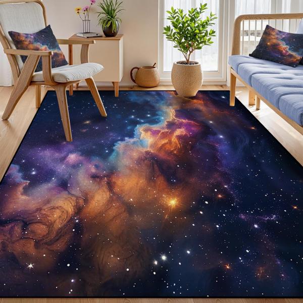 商品名: CERYUEE 4'x6' ギャラクシー エリアラグ 洗える 星空 星雲ラグ 子供部屋 玄関 寝室 装飾 ソフト ローパイル 宇宙 カーペット、47インチx71インチ CERYUEE 4'x6' Galaxy Area Rug W...