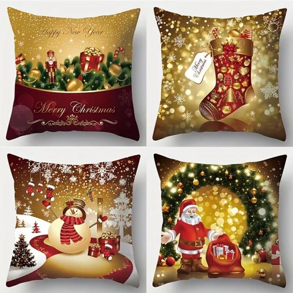 商品名: クリスマススローピローカバー、装飾ホリデーデザイン、ゴールドレッドショートプラッシュポリエステル、ソファベッドホームデコレーション用4ピースセット KOBERR Christmas Throw Pillow Covers, Dec...
