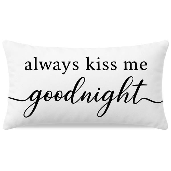 商品名: HERHOME ホワイト Always kiss me Goodnight ベッド装飾スロー枕カバー 12x20インチ、寝室用クッションケース ホームベッド、カウチ、ソファ用 XHP-324-12 HERHOME Decorati...