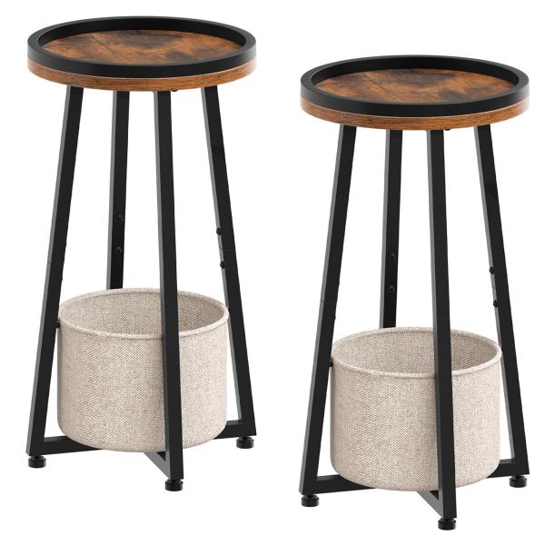 商品名:  HOOBRO Small Round Side Tables, Set of 2, 2-Tier Round Sofa End Tables, Compact Nightstands with Cotton Linen Stor...