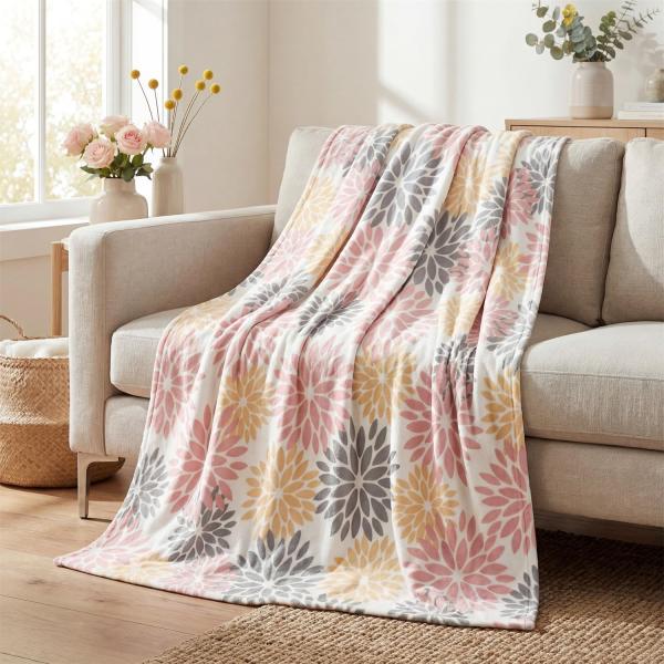 商品名: Horaldaily ピンク イエロー グレー ダリア ピナタ フランネル ブランケット ひざ掛け 春夏 フローラル ソフト ファジー フラシ天 快適 フリース ブランケット カウチ ソファ ベッド ラウンジ用 子供 大人 自分へ...