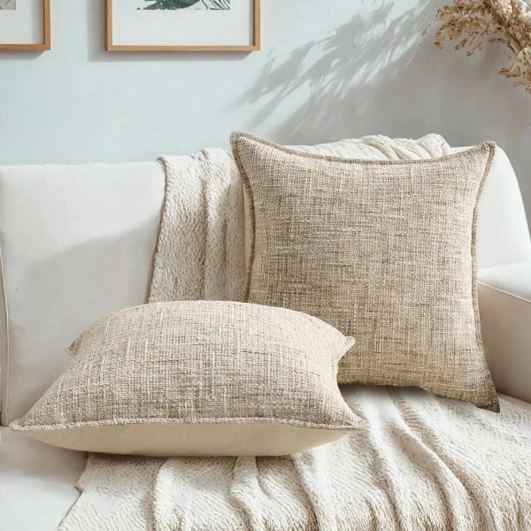 商品名: HAUSSY ベージュ クッションカバー 26x26 2枚セット シェニール織 ツイード テクスチャ 装飾 カウチ 枕カバー ニュートラル モダン 枕カバー ソファベッド/リビングルームの装飾用 HAUSSY Beige Thro...