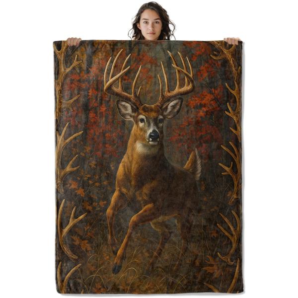 商品名: Asivud Majestic Deer Blanket、Forest Scene 80 x 60インチ フランネル スローブランケット、女性、子供へのギフト、軽量で心地よい暖かいブランケット ソファ、旅行用、ホームデコレーション...