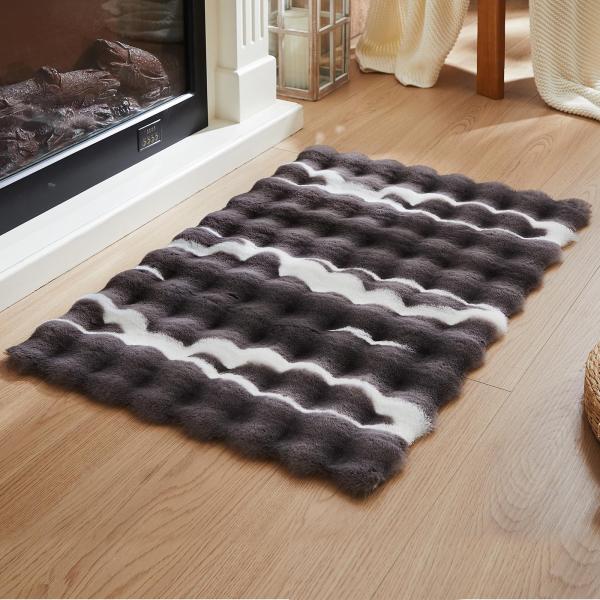 商品名: LLMolly 合成ラビットファーラグ マルチカラー 3D バブルマット ソフトでふわふわのホームデコレーション リビングルーム&amp;ベッドルーム用 洗濯機洗い可能 滑り止め 2x3フィート (グレーホワイト、眩しく明るい、2...