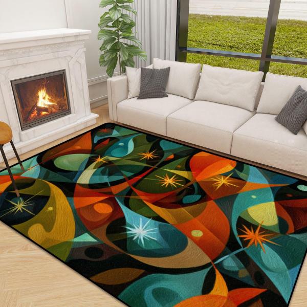 商品名:  Large Washable 6x9 Living Room Area Rug, Gouache Abstract Expressionism Fabric Design Non-Slip Backing Carpet for ...