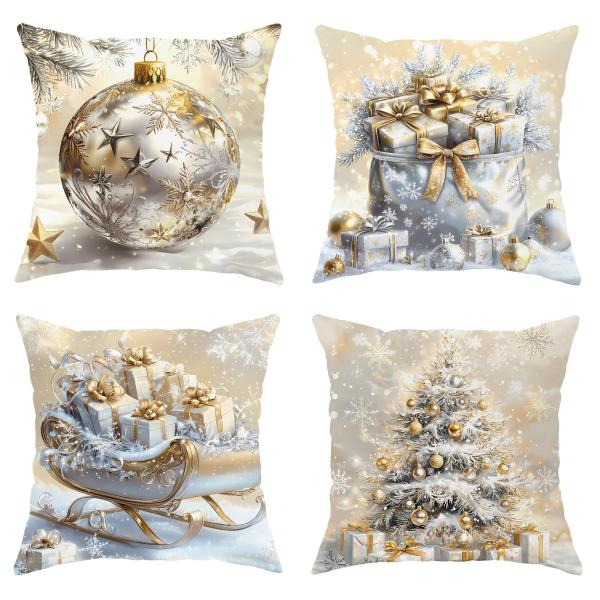 商品名:  Winter Throw Pillow Covers Set of 4, Gold and Silver Christmas Decor Cushion Cases, Festive Decorative Square Cove...