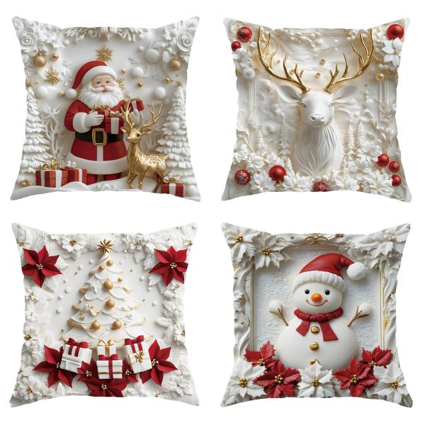 商品名: クリスマス 冬 スロー 枕カバー 4枚セット クリスマス テーマ クッションカバー 3D サンタ 鹿 雪だるま 農家 家の装飾 ソファ ベッド カウチ 18x18インチ Christmas Winter Throw Pillow ...