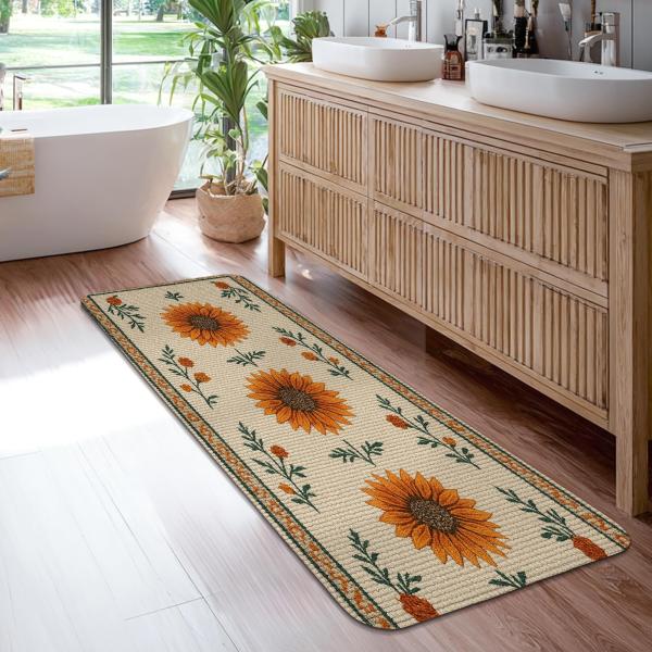 商品名:  Sunflower Runner Rug, Fall Rustic Flower Leaf Fall Yellow Non-Slip Edge Binding Home Rectangle Carpet for Kitchen ...