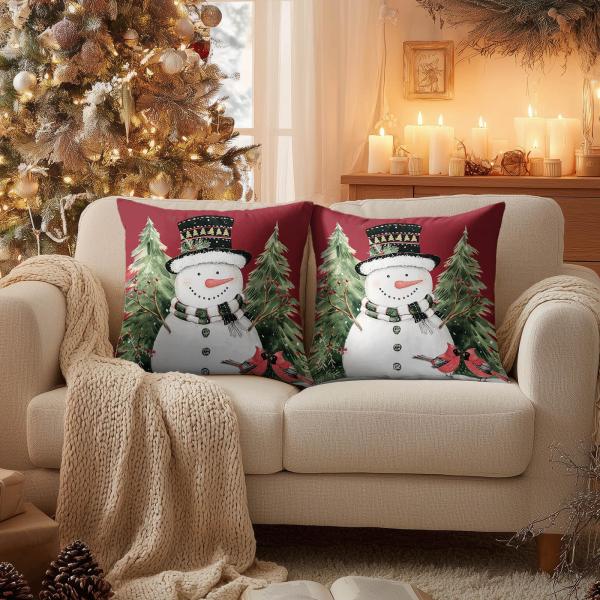 商品名: HOMETITUTE クリスマス 雪だるま スローピローカバー 18x18インチ 2枚セット ソフト 装飾 クリスマス 枕カバー 冬 雪だるま 装飾 ファームハウス ホリデー クッションケース 素朴なホームデコレーション ソファ ...