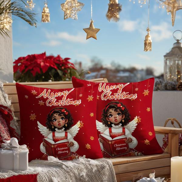 商品名: HOMETITUTE クリスマスクッションカバー 2枚セット 18x18インチ ソフト 装飾 天使 クッションカバー ホリデー 祝福 冬 クリスマス 枕カバー 素朴なファームハウス 装飾 ソファ カウチ ベッド リビングルーム H...