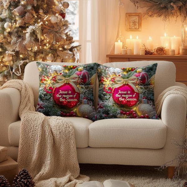 商品名: HOMETITUTE クリスマス イエス スロー 枕カバー 18 x 18インチ 2枚セット ソフト 装飾 宗教 クッションカバー ホリデー 冬 枕カバー 素朴な農家の装飾 ソファ カウチ ベッド リビングルーム HOMETITU...