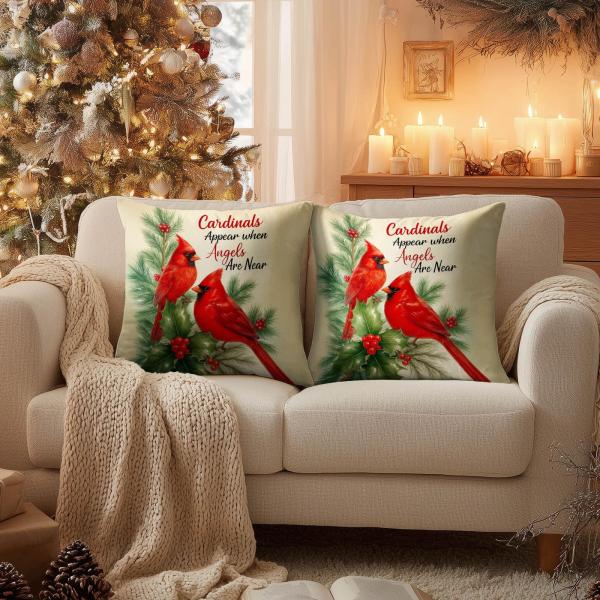 商品名: HOMETITUTE クリスマス スロー枕カバー 18x18インチ 2枚セット ソフト装飾カーディナルバードクッションカバー ホリデー 冬 天使 メモリアルピローケース ソファ/ソファ/ベッド/リビングルームの装飾用 HOMETI...