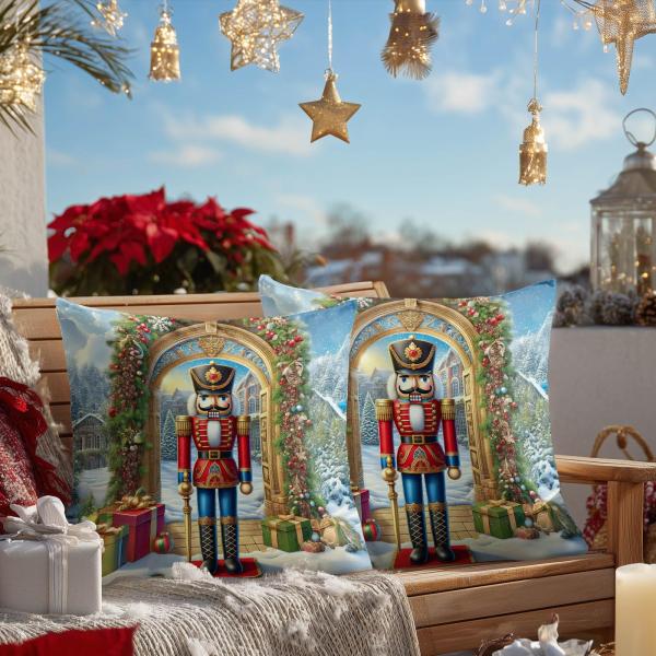 商品名: HOMETITUTE 18x18インチ 2枚セット クリスマススロークッションカバー ソフト装飾クッションカバー ホリデー 冬 ファームハウス メリークリスマス くるみ割り人形 枕カバー 兵士とソファベッド用ギフト HOMETIT...