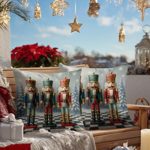 商品名: HOMETITUTE くるみ割り人形 クリスマス スロー 枕カバー 18x18インチ 2枚セット ソフト 装飾 ホリデー クッションカバー 兵士 冬 素朴 農家 メリークリスマス 枕カバー ソファベッド用 HOMETITUTE N...
