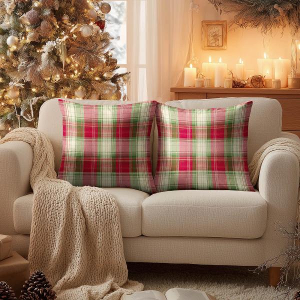 商品名: HOMETITUTE クリスマスクッションカバー 2枚セット 18x18インチ ソフト 装飾格子柄 クッションカバー 素朴な農家 休日 冬 枕カバー ソファ カウチ ベッド ホームデコレーション HOMETITUTE Set of...