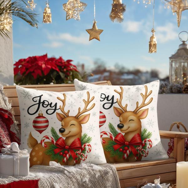 商品名: HOMETITUTE 18x18インチ 2枚セット クリスマス トナカイ スロー 枕カバー ソフト 装飾 ホリデー ジョイ クッションカバー キャンディケーン 冬 クリスマス 枕カバー ソファ カウチ ベッド リビングルームの装飾...