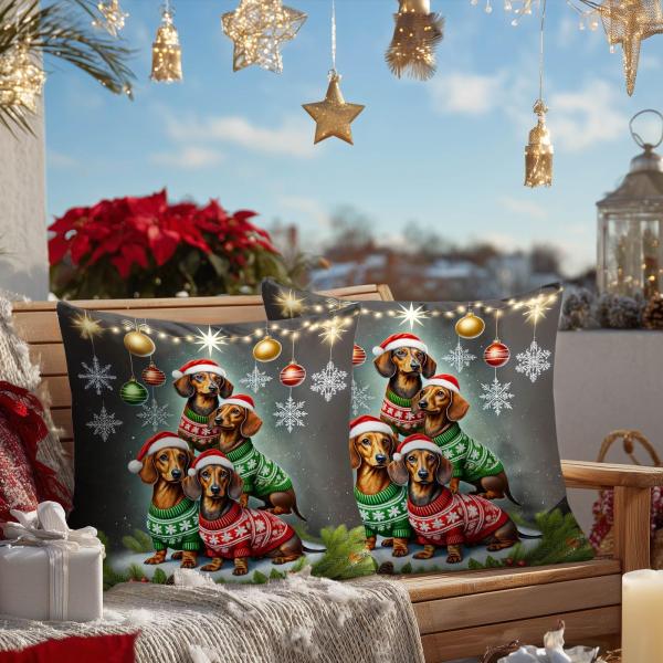 商品名: HOMETITUTE クリスマス スロー 枕カバー 18x18インチ 2枚セット ソフト 装飾 犬 クッションカバー ホリデー 冬 クリスマス ダックスフント 枕カバー 素朴なファームハウス 装飾 ソファ カウチ ベッド用 HOM...