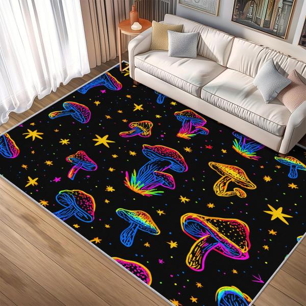 商品名:  Mushrooms Rug 5x7 Rugs Starry Night Neon Area Rug Washable, Neon Carpet Home Room Decor Rugs for Living Room Bedro...