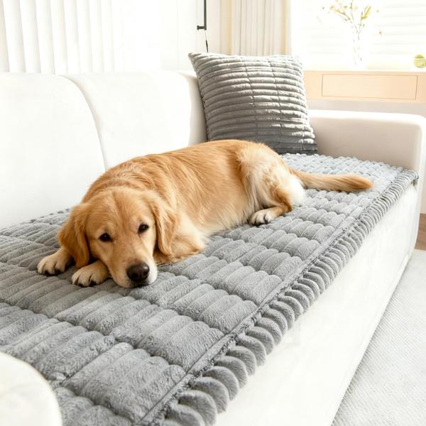 商品名: BPJKNIT 犬用カウチカバー 洗えるソファカバー ノンスリップカウチカバー ファジーカウチプロテクター ペットフレンドリー(ライトグレー 27.5インチ x 83.4インチ) BPJKNIT Couch Cover for D...