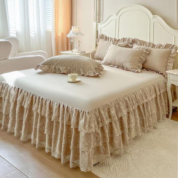 商品名: バタフライレースベッドスカート17インチドロップ、イージーフィットダストラッフルクイーンサイズベッドラップアラウンドベッドスカート&amp;ベッドシーツしわ防止 Butterfly Lace Bed Skirt 17 Inch D...