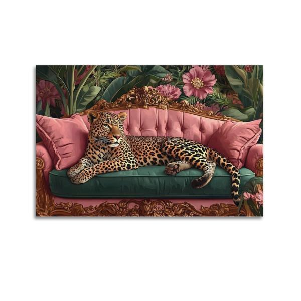 商品名:  Glam Leopard on Sofa Vintage Poster Wall Art Decoration Canvas Prints Suitable for Room Bedroom Living Room Bathro...