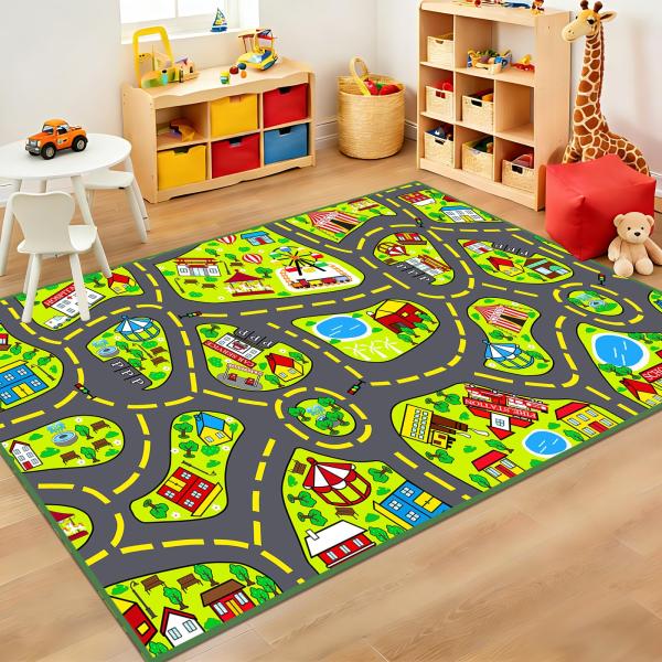 商品名: カーラグ プレイマット 2.5x4フィート 子供用カーロードラグ 都市ロードマップ カーペット 教育 学習 プレイカーペット プレイルーム 教室 寝室 Car Rug Play Mat 2.5x4 Feet, Car Road R...