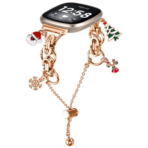 商品名: クリスマス ハロウィン 感謝祭 バンド Fitbit Versa 3/Fitbit Versa 4/Fitbit Sense/ 2 スマートウォッチに対応 ホリデーキラキラメタル交換用ストラップ 雪だるまサンタペンダント付き(A-...
