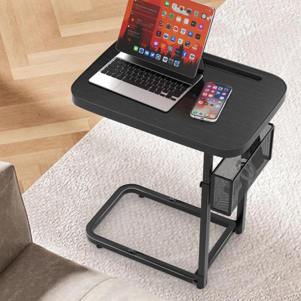 商品名: ファッションテレビトレイテーブル 大きなテーブルトップ 調節可能なソファテーブル 収納バスケット付き 頑丈な金属フレーム テレビ鑑賞 食事 スナック用 (正方形、黒、17インチ x 12.6インチ) Fashion TV Tray...