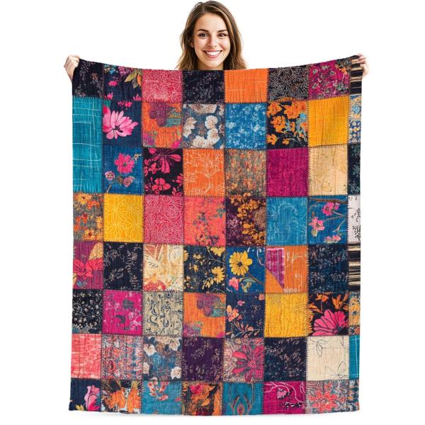商品名:  Printed Patchwork Quilt-Style Blanket, Throw Blanket for Ultra Soft Blankets Lightweight Cozy for Bed Couch Sofa 5...