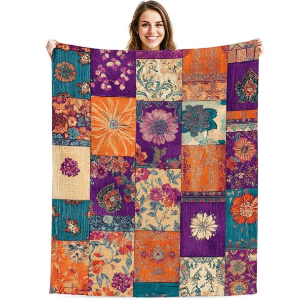 商品名:  Printed Patchwork Blanket, Throw Blanket for Ultra Soft Blankets Lightweight Cozy for Bed Couch Sofa 60"x50"ブランド: ...