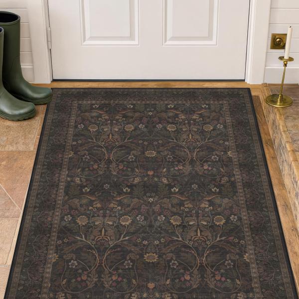商品名:  Rustic Brown 3x4 Large Washable Entryway Rug Indoor - Stain Resistant Kitchen Sink Floor Mat Non Slip, Dark Floral...