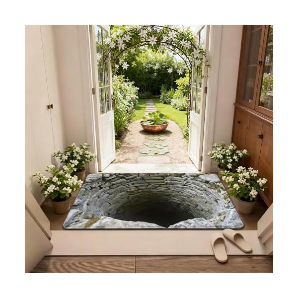 商品名:  3D Optical Illusion Rug, Non-Slip Floor Mat for Indoor &amp; Outdoor Use, Blue Cave &amp; Stone Visual Illusion Do...