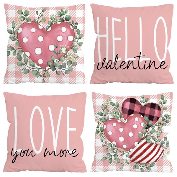 商品名:  FUTBU Valentines Day Throw Pillow Covers, Hello Valentine Love You More Eucalyptus Leaves 20 x 20 Inch Buffalo Pla...