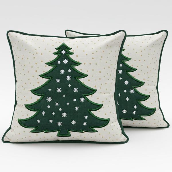 商品名: クリスマスツリー刺繍入りクッションカバー 18x18インチ 2枚セット グリーン クリスマス ホリデー クッションカバー 素朴な農家 冬 装飾枕カバー ソファ カウチ ベッド リビングルーム ホームデコレーション Christma...