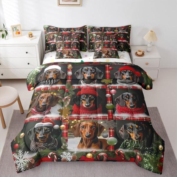 商品名:  Erosebridal Christmas Dachshund 7-Piece Bedding Set Full Size Cute Dachshund Bed in a Bag Christmas Ornaments Comf...