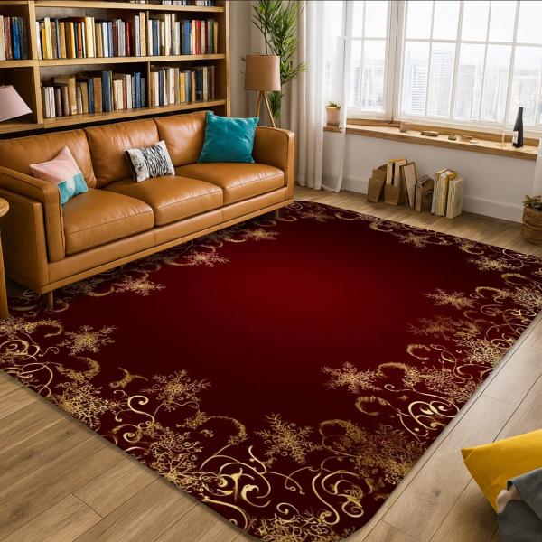 商品名:  Swirls Area Rug, Elegant Traditional Snowflakes Floral Christmas Burgundy Non-Slip Edge Binding Home Rectangle Car...