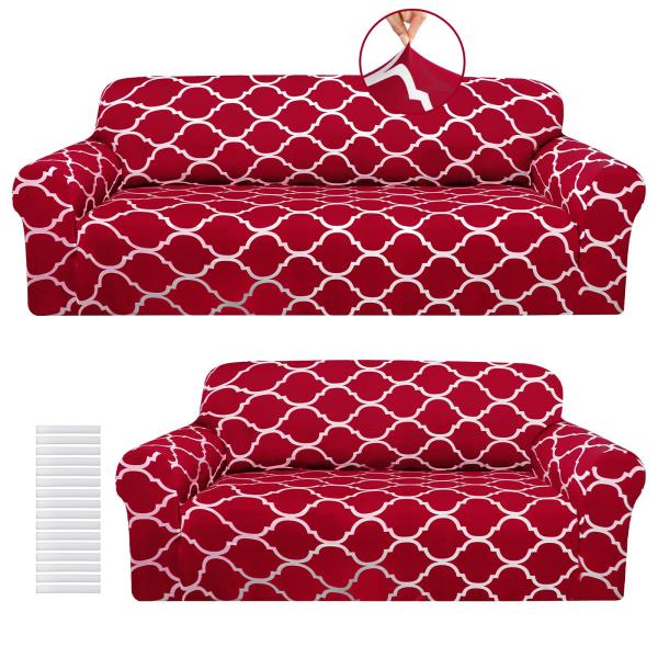 商品名: Peryiter ソファカバー2点セット リビングルーム用 ソファカバー 家具プロテクター ソファとソファ ラブシート アームチェアスリップカバー 家具プロテクター フォームフィット ストレッチ しわ防止 (クリスマスレッド) P...