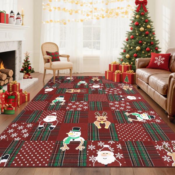 商品名:  MilleLoom Christmas Area Rug 9x12 Red Living Room Rugs, Soft Non Slip Santa Claus Snowman Print Winter Holiday Car...