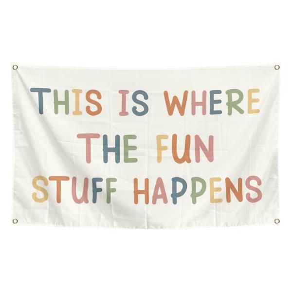 商品名:  This Is Where The Fun Stuff Happens Tapestry 3x5 Ft Funny Tapestry for Room Decor Playroom Classroom Wall Decorati...