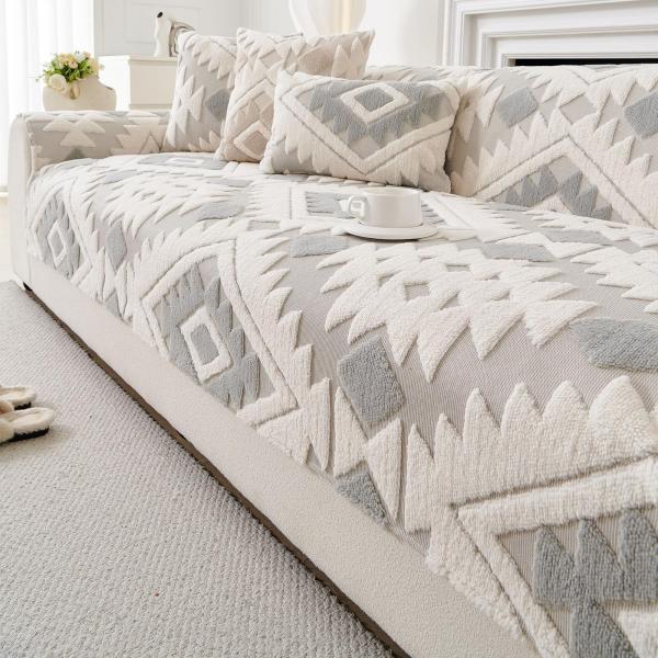 商品名: XSlive ボーホープラッシュソファカバー ソファ用 洗える ファジーソフトカウチカバー セクションソファ用 滑り止めジャカードソファカバー 家具プロテクター 子供/ペット用 (ライトグレー、71.1 cmx149.9 cm) ...