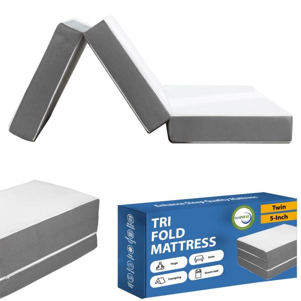 商品名:  Greaton, 5-Inch Tri-Folding Gel Memory Foam Portable Floor Mattress | Breathable Mesh, Ultra Soft, Cot Pad, Remova...