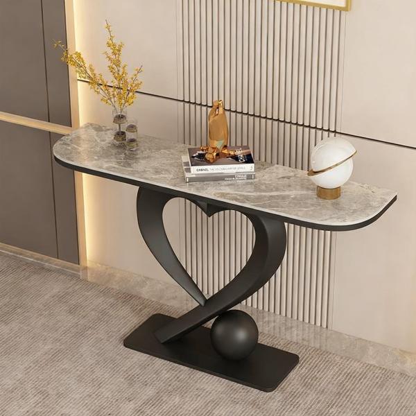商品名:  Half-Moon Elegant Console Sofa Table Marble Accent,Modern Ultra Narrow Vintage Porch Table with Metal Heart-Shaped...