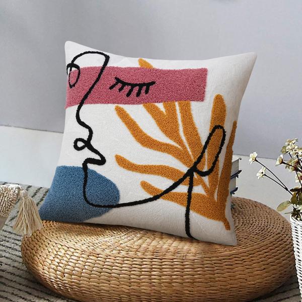 商品名: Merrycolor ボヘミアン抽象枕カバー (黄色の葉、18インチ x 18インチ (1枚パック) Merrycolor Boho Throw Pillow Covers 18×18 inches Embroidered wit...