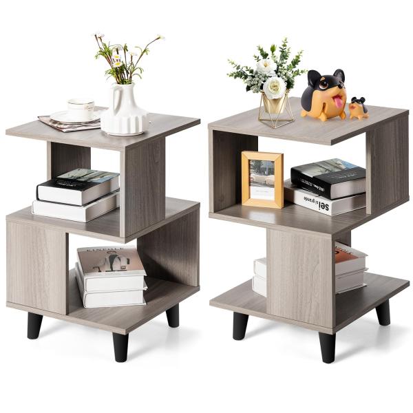 商品名:  Giantex End Table, Wood Nightstand with Legs, Accent Sofa Side Table Open Storage Shelves, Small Bookcase for for ...