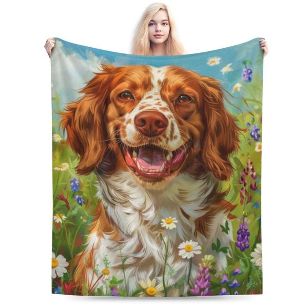 商品名: Qycazzw かわいいブリタニー・スパニエルブランケット 50インチx60インチ、花柄犬用スローブランケット、女性、女の子、子供へのギフト、ソファ、部屋、ソファ、ベッド、旅行用の柔らかい軽量フリース モダンな装飾 Qycazzw...