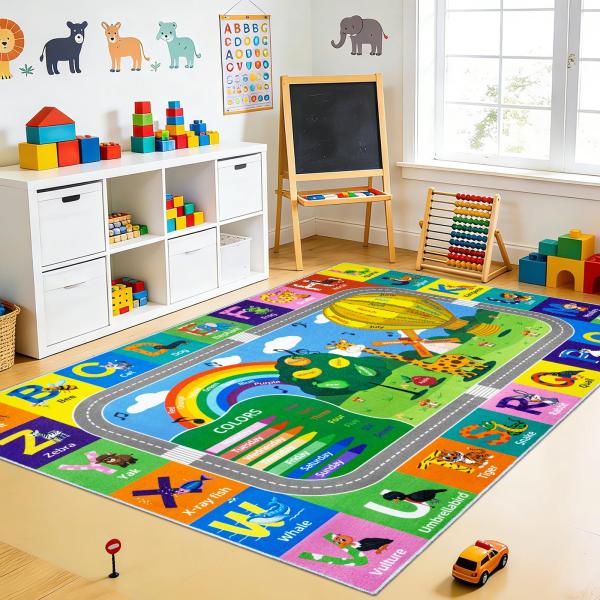 商品名: VSIWB 子供用ラグ 120x180 Kids Rug for Playroom, 4x6 ABC Educational Carpet for Classroom,Non Slip Washable Play Mat with...