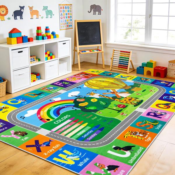 商品名: VSIWB 子供用ラグ 153x214 Kids Rug for Playroom, 5x7 ABC Educational Carpet for Classroom,Non Slip Washable Play Mat with...